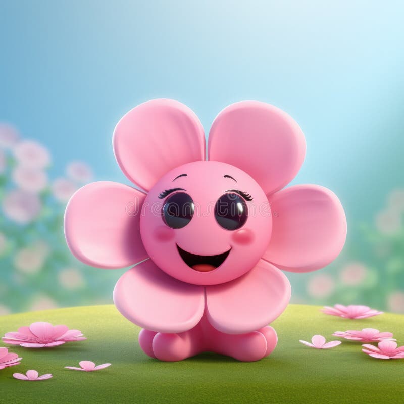 Cute Pink Cartoon Flower stock illustration. Illustration of pink ...