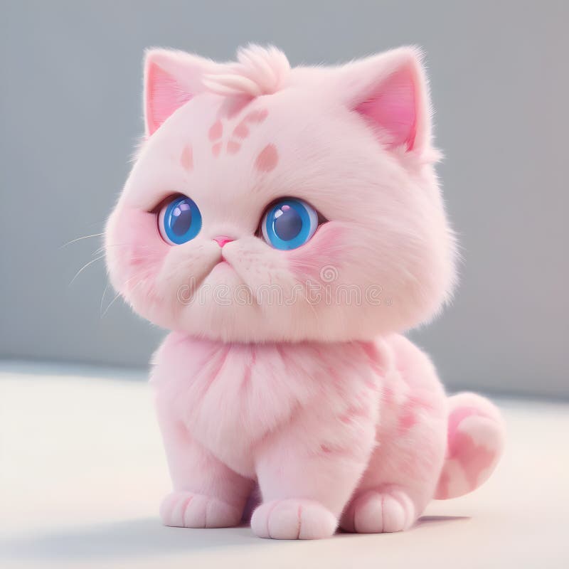 Cute Pink Cat Blue Eyes, Generative AI Illustration Stock Illustration ...