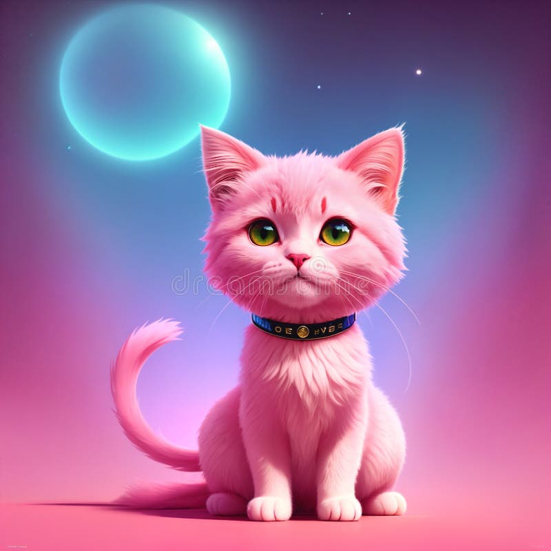 Cute Pink Cat.Digital Creative Designer Art Stock Illustration ...