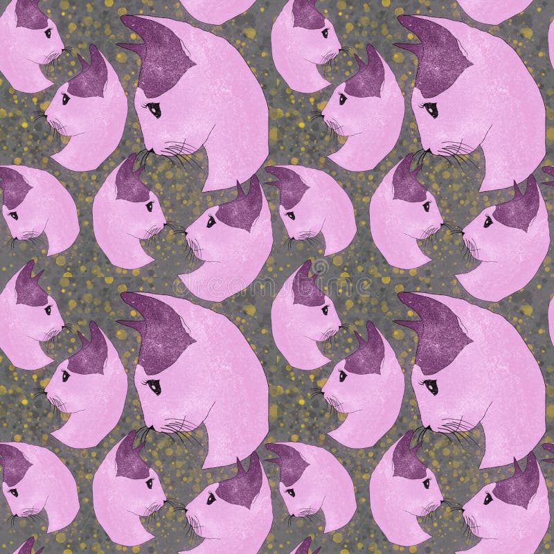Cute Pink Cat Drawing Pattern Stock Illustration - Illustration of ...