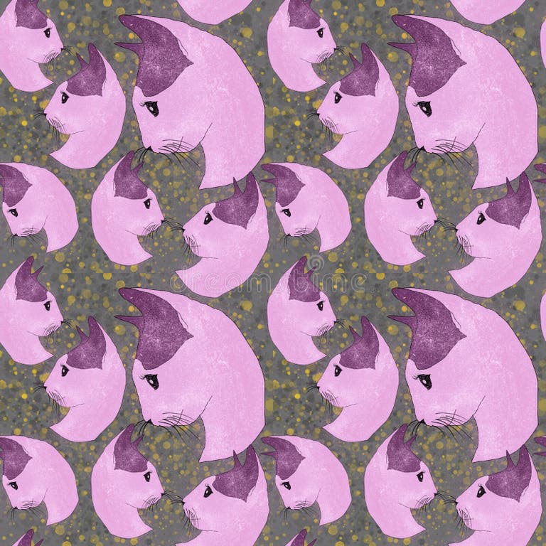 Cute Pink Cat Drawing Pattern Stock Illustration - Illustration of ...
