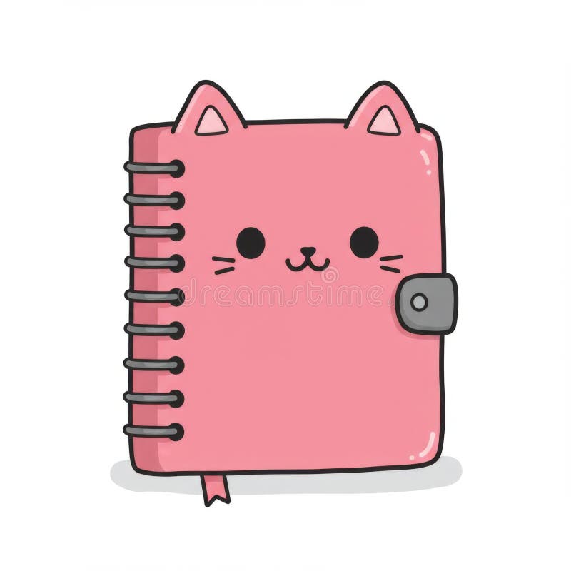 Cute Pink Cat Notebook Illustration Stock Illustration - Illustration ...
