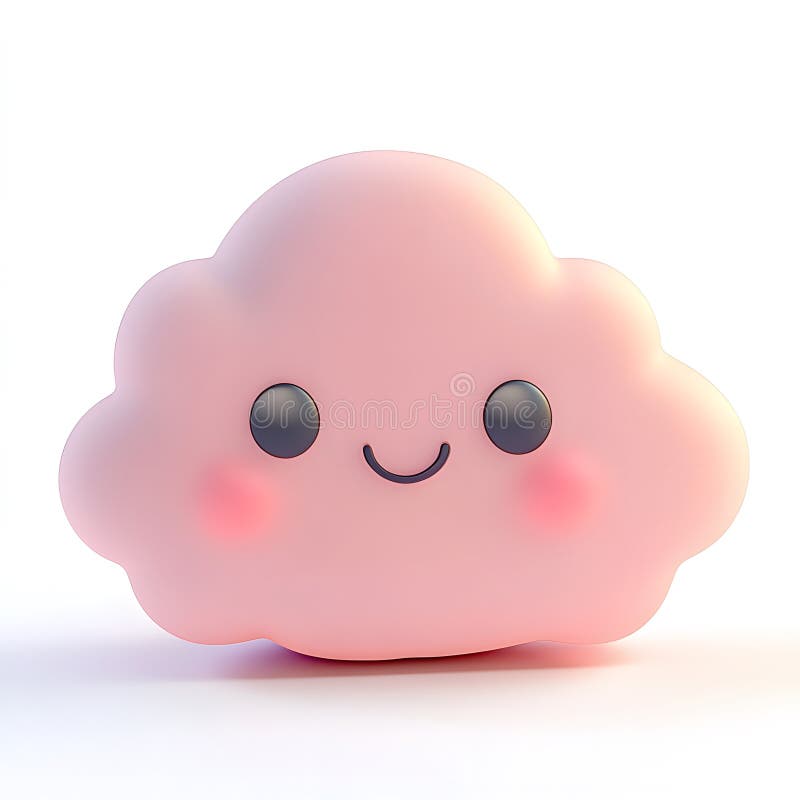 Cute Pink Cloud Cartoon Character 3D Rendering Happy Smiling Emoji ...