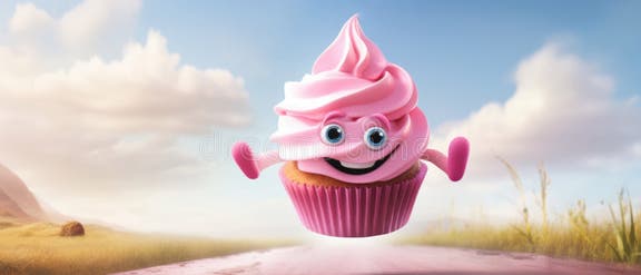 Cute Pink Cupcake Running stock illustration. Illustration of ...