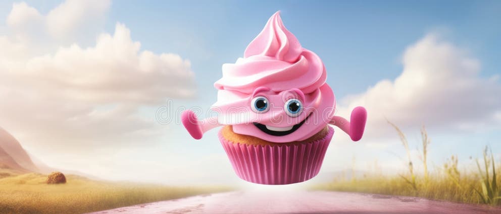 Cute Pink Cupcake Running stock illustration. Illustration of ...