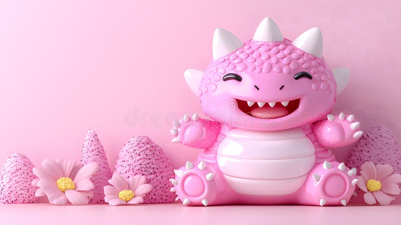 Cute Pink Dinosaur Toy with a Joyful Expression Stock Image - Image of ...