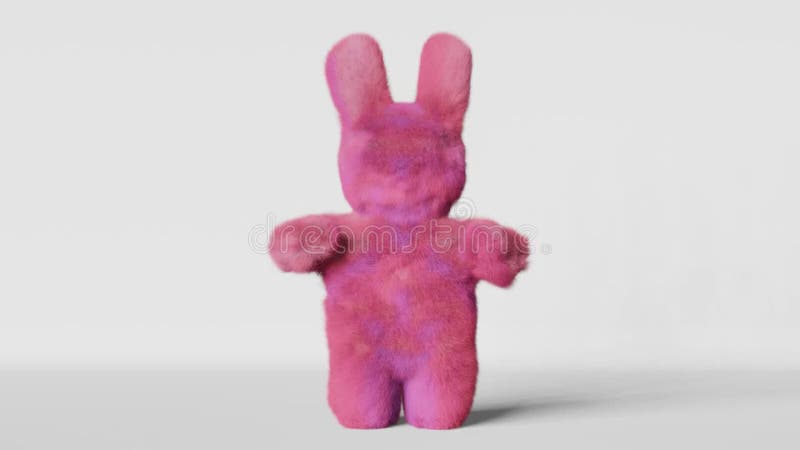 Cute Pink Easter Bunny Doing Physical Warming Up Exercises White ...
