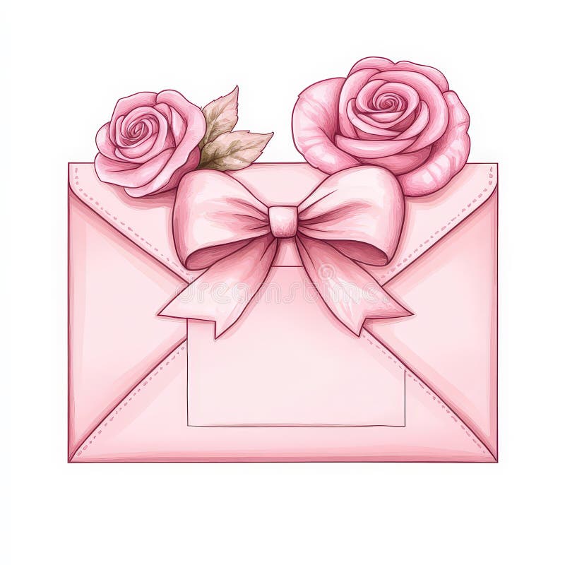 Cute Pink Envelopes with Bows and Roses in Cartoon Flat Style Stock ...