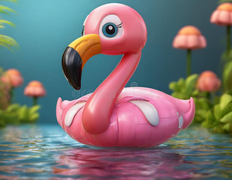 A Cute Pink Flamingo Floaty Cartoon 3d-generated by Ai Stock ...
