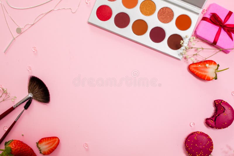 Cute Pink Flat Lay, Template with Free Space in the Center for Your ...