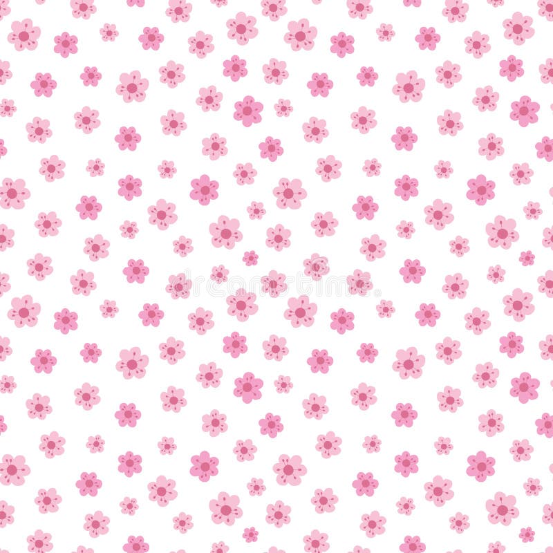 Cute Pink Flowers Seamless Pattern. Vector Endless White Background ...