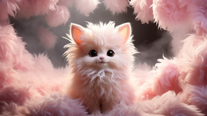 Cute pink fluffy kitten stock illustration. Illustration of adorable ...