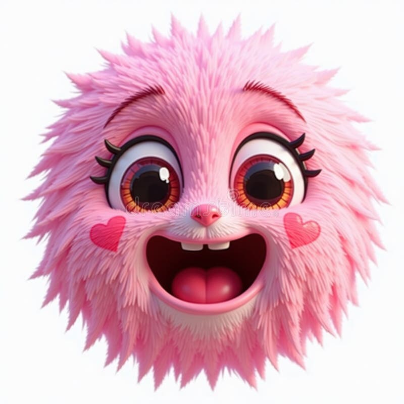 Cute Pink Furry Creature with Hearts on Cheeks Stock Illustration ...