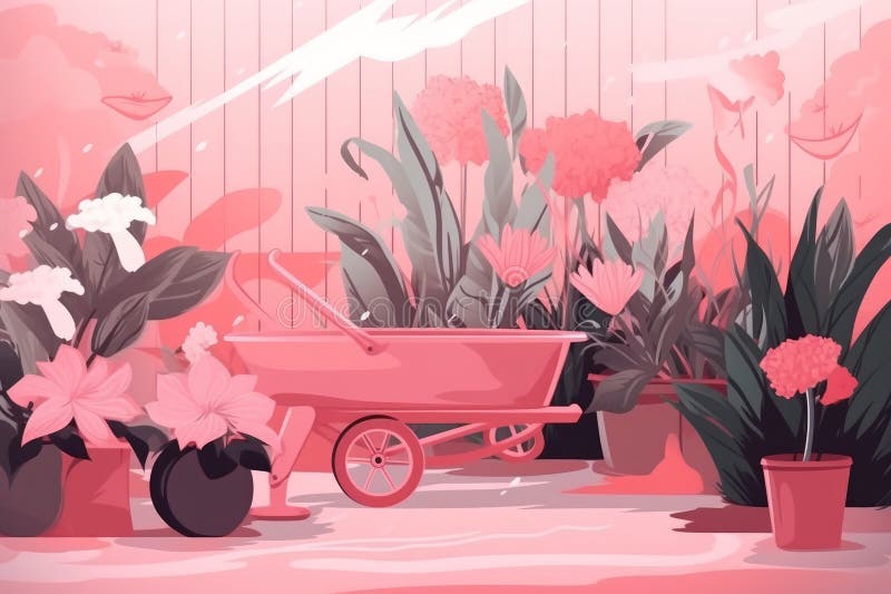 Cute Pink Gardening Concept Generative AI Stock Illustration ...