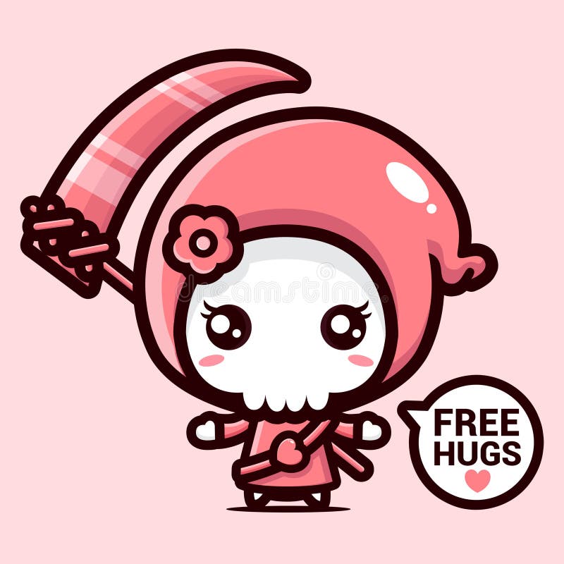Cute Pink Grim Reaper Posing Freely Hugging Stock Vector - Illustration ...
