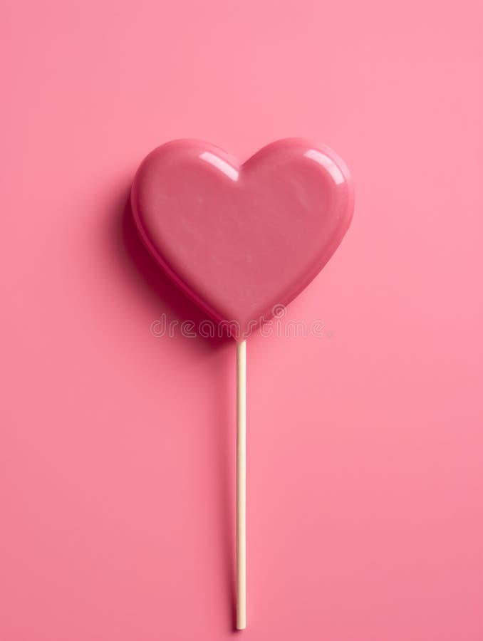 Pink Heart Shaped Lollipop on Pink Background Stock Illustration ...