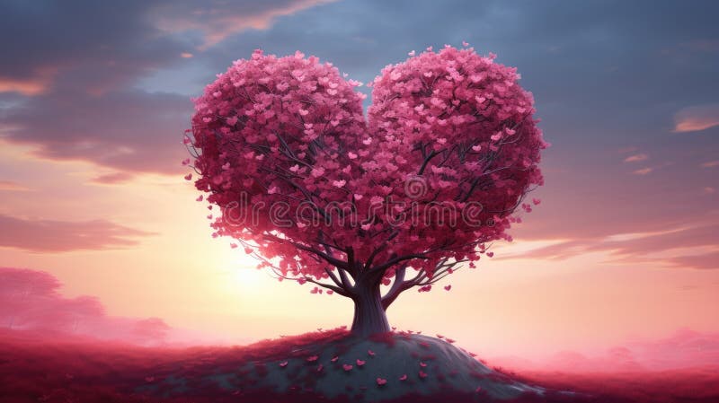Cute Pink Heart Shaped Tree on Blue Background Stock Photo - Image of ...