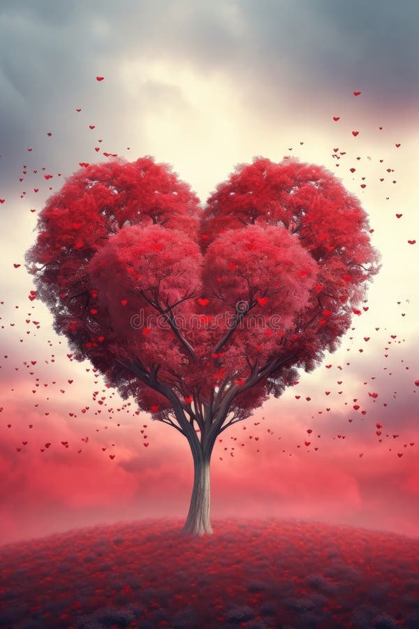 Cute Pink Heart Shaped Tree on Blue Background Stock Photo - Image of ...
