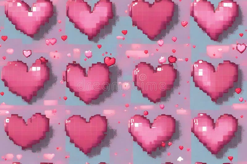 Cute Pink Illustrations of Pixel Hearts Stock Illustration ...