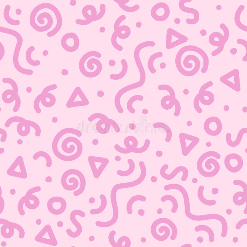 Cute Pink Line Squiggle Doodle Seamless Pattern in Memphis Style ...