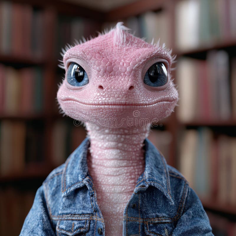 Cute Pink Lizard Wearing Denim Jacket Stock Illustration - Illustration ...