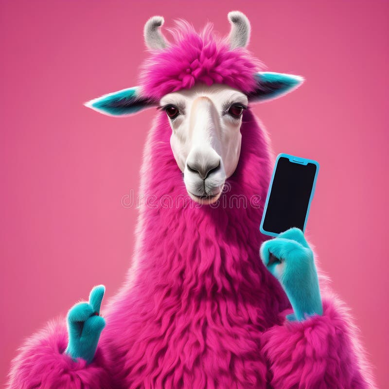 Cute Pink Llama with a Smart Phone Stock Illustration - Illustration of ...