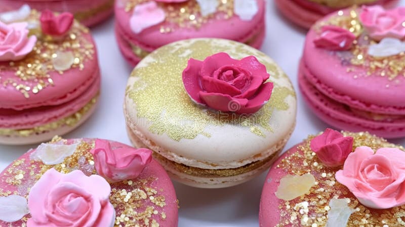 Cute Pink Macaroons Raspberry Iridescent Sugar Gold Glitter with Small ...