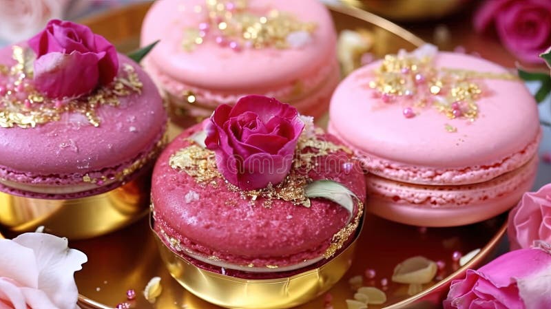 Cute Pink Macaroons Raspberry Iridescent Sugar Gold Glitter with Small ...