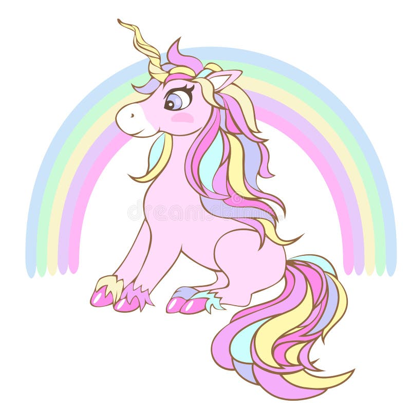 Cute Pink Magic Unicorn with a Rainbow. Stock Vector - Illustration of ...