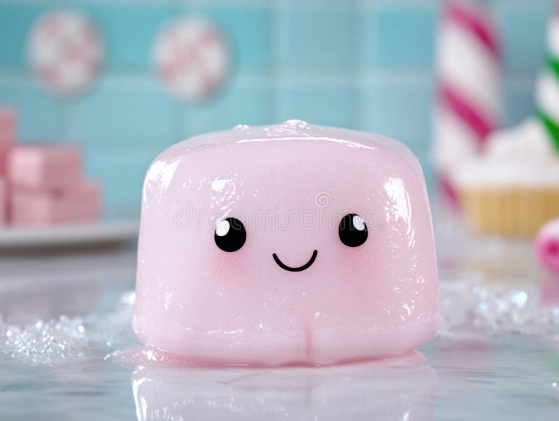 Cute Pink Marshmallow with Smiling Face Stock Illustration ...