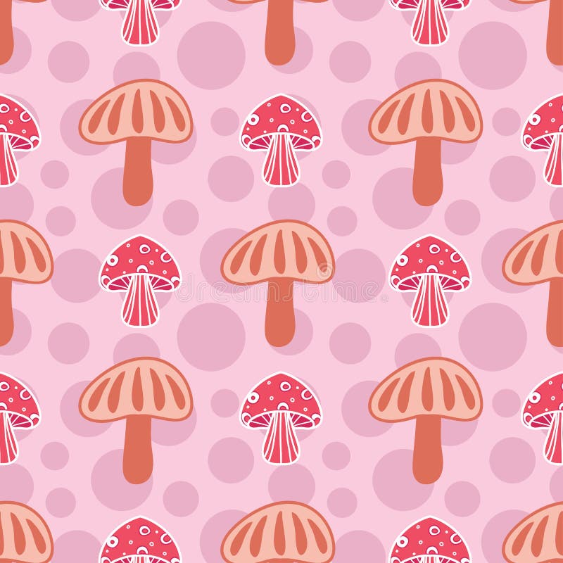 Pink Mushrooms Pattern stock vector. Illustration of multi - 57015752