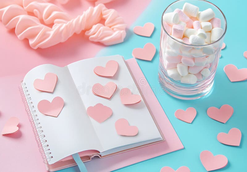 Cute Pink Notebook with Marshmallows and Hearts High Quality Image ...