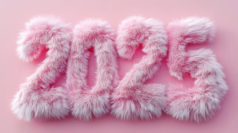 Cute Pink Number "2025"as Fur Shape, AI Generated Stock Illustration ...