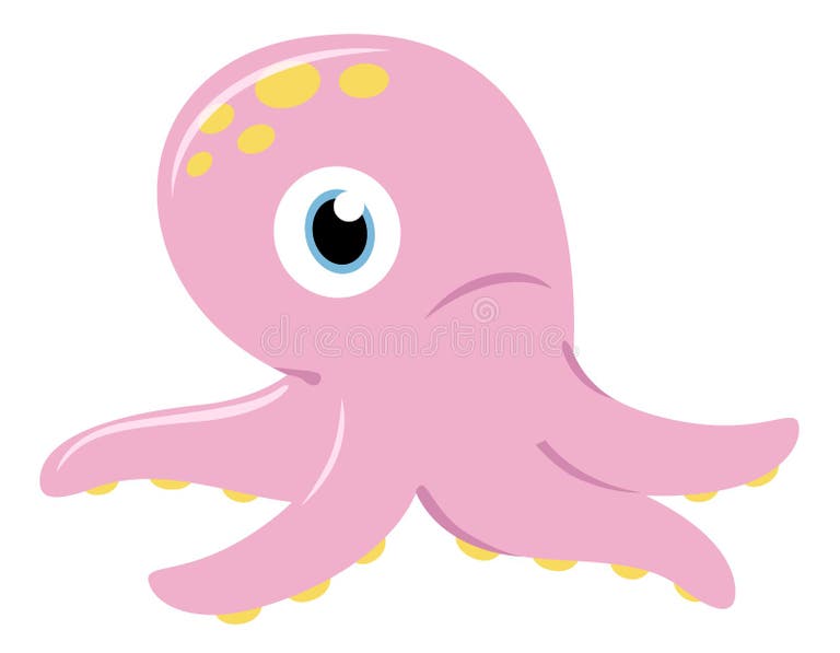 Cute Pink Octopus Isolated on White Stock Vector - Illustration of ...
