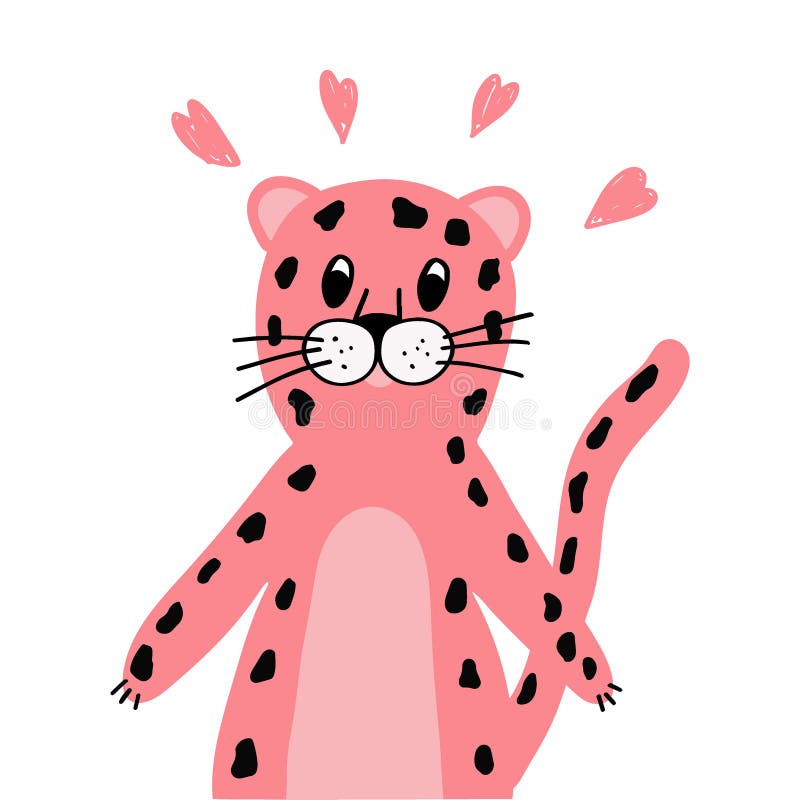 Cute Pink Panther. Poster or Postcard Design. Flat Vector Illustration ...