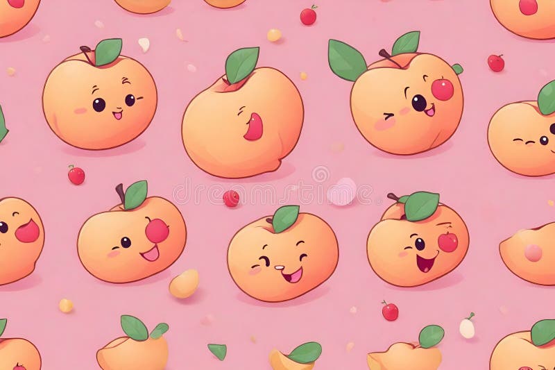 Cute Pink Peach Cartoon Character Pattern Stock Illustration ...