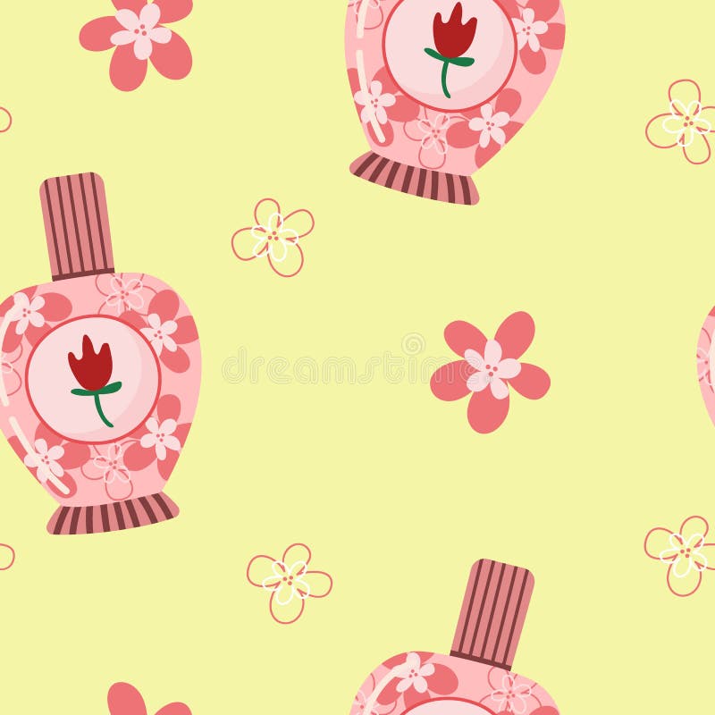 Cute Pink Perfume in Cartoon Style. Vector Seamless Pattern Stock ...