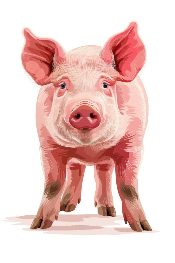 A Cute Pink Pig Standing on a White Surface, Suitable for Various ...