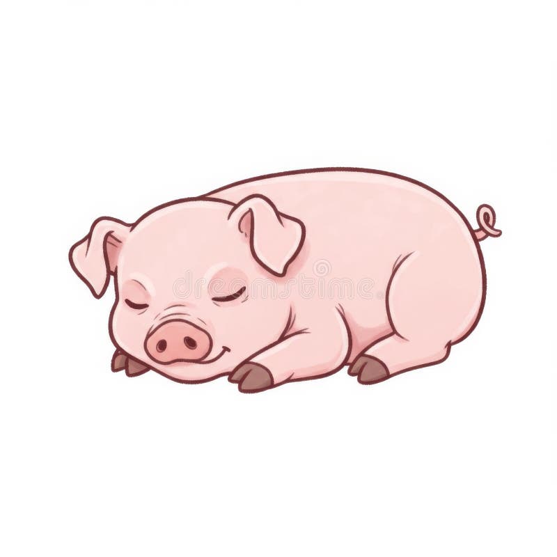 Cute Pink Piglet Sleeping Peacefully on White Background Stock ...