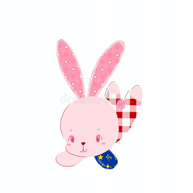 Cute Pink Rabbit Drawing for Prints. Stock Illustration - Illustration ...