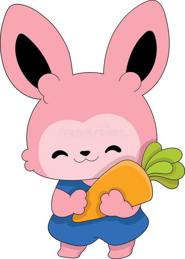 A Cute Pink Rabbit is Holding a Giant Carrot Stock Vector ...
