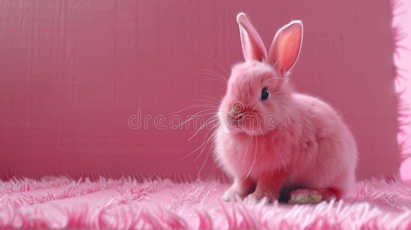 Cute Pink Rabbit Sititng on Mat . Generative Ai Stock Illustration ...
