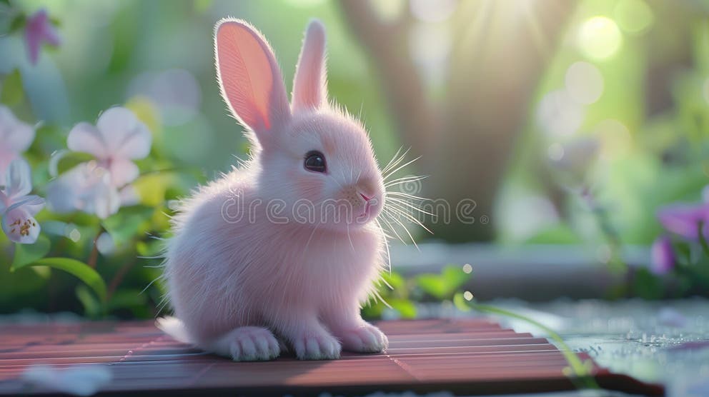 Cute Pink Rabbit Sititng on Mat . Generative Ai Stock Illustration ...