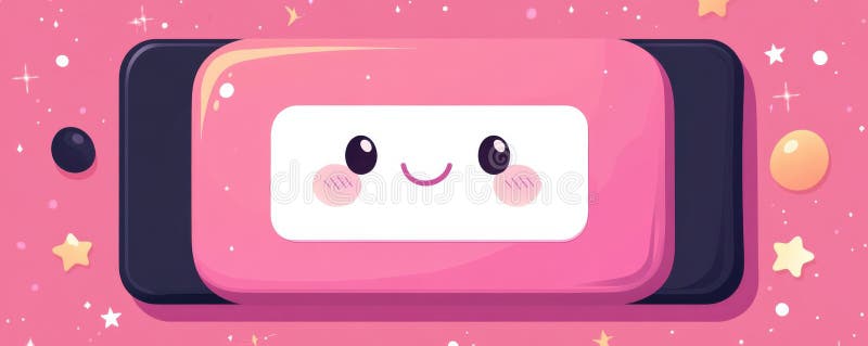 Cute Pink Rectangular Card with a Smiling Face on a Starry Background ...