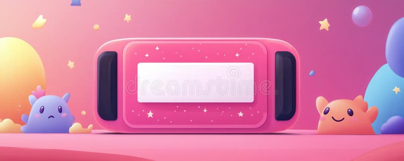 Cute Pink Rectangular Card with a Smiling Face on a Starry Background ...