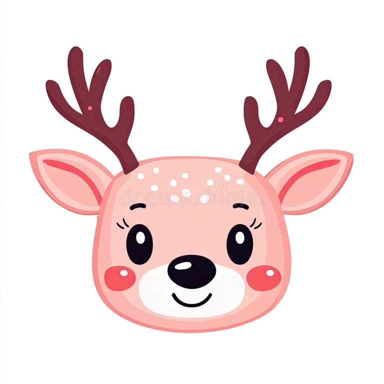 Cute Pink Reindeer Face stock illustration. Illustration of happy ...