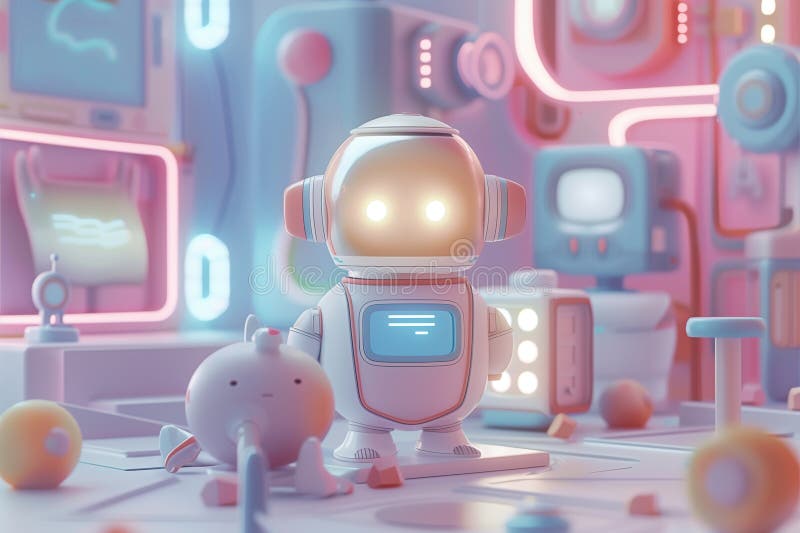 Cute Pink Robot Engineer Standing in Advanced Machinery in High ...