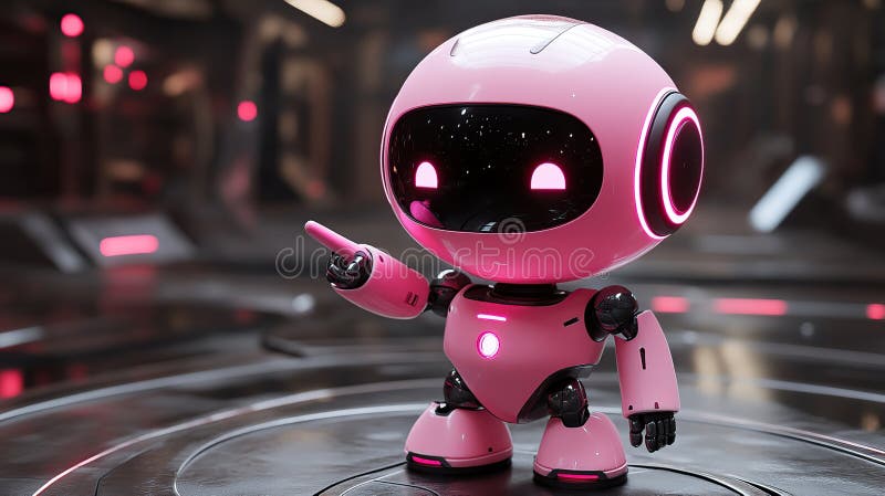 Cute Pink Robot Pointing, Futuristic Setting Stock Illustration ...