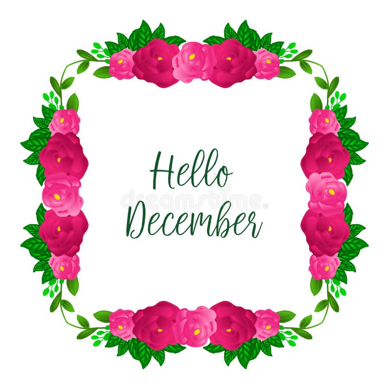 Cute Pink Rose Wreath Frame, for Design of Text Hello December. Vector ...