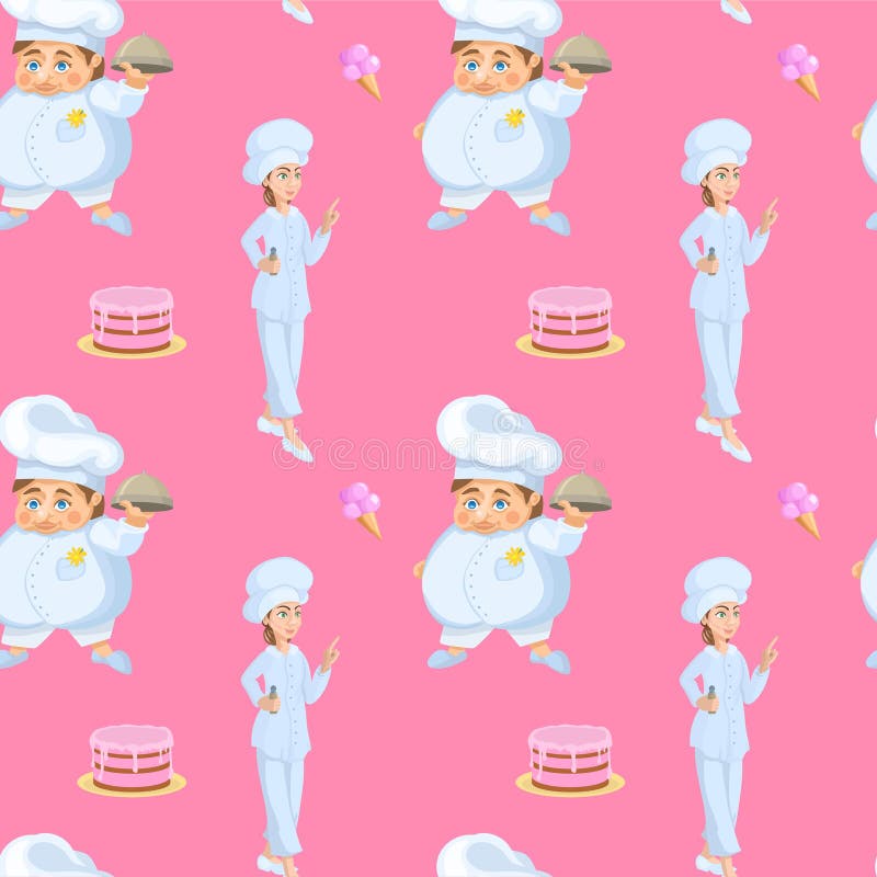 Cute Pink Seamless Pattern with Chef Dishes. Yummy Stock Vector ...